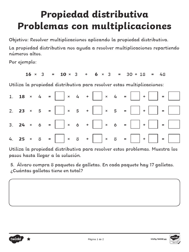 Hojas De Trabajo Sobre La Propiedad Distributiva Para Sexto Grado