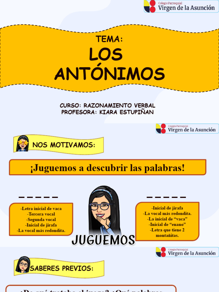 Antónimos: Significados Opuestos | PDF | Artes del Lenguaje y ...