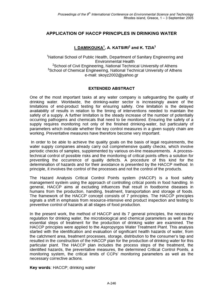 HACCP Implementation for Drinking Water | PDF | Hazard Analysis And ...
