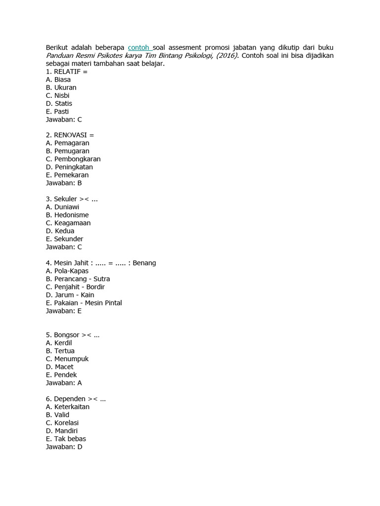 Contoh Soal Assessment Promosi Jabatan | PDF