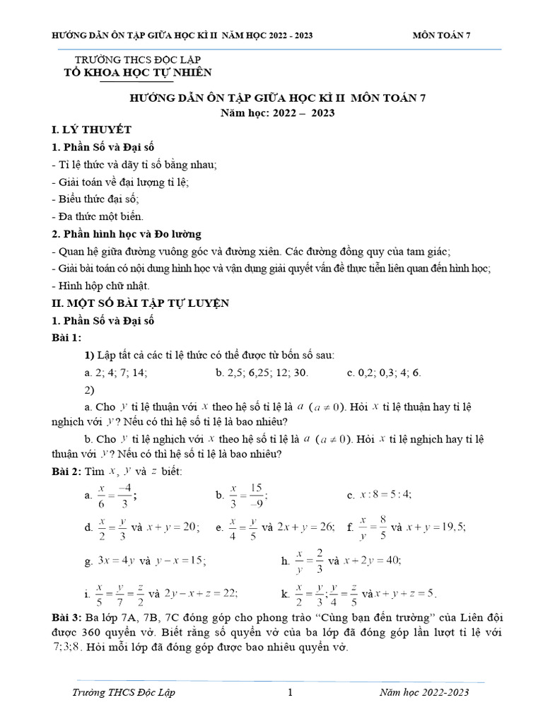 HUONG DAN ON TAP GIUA HOC KI II - TOAN 7 - 2022-2023 4fc8f | PDF