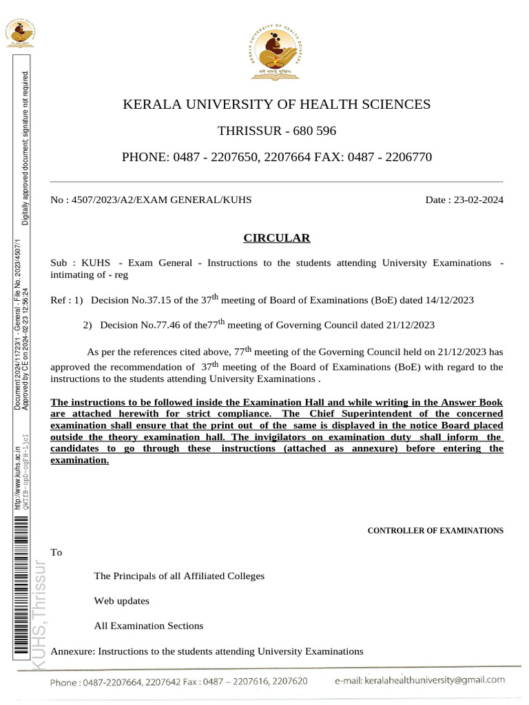CIRCULAR-Instructions To The Students Attending University Examinations ...