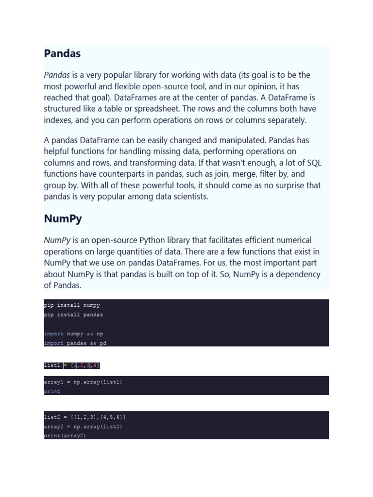 Numpy And Pandas Pdf Computer Programming Computing 6723