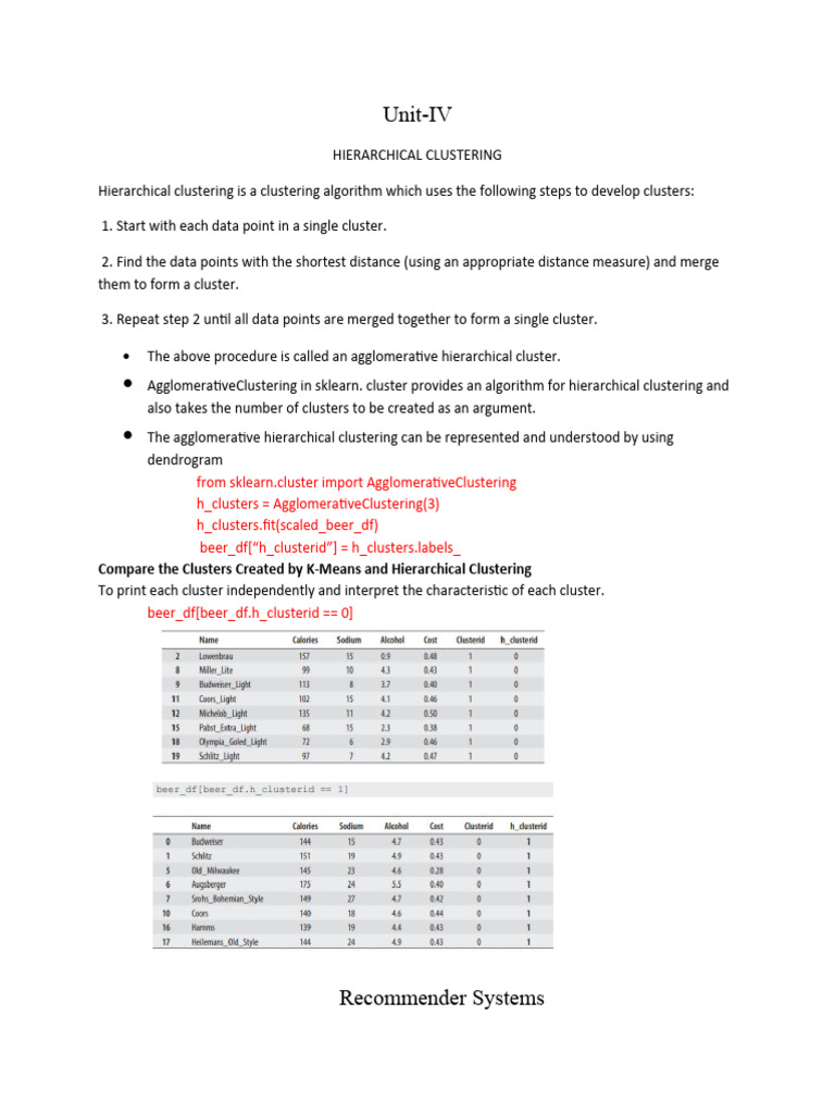 Unit IV Recommender System | PDF | Cluster Analysis | Applied Mathematics
