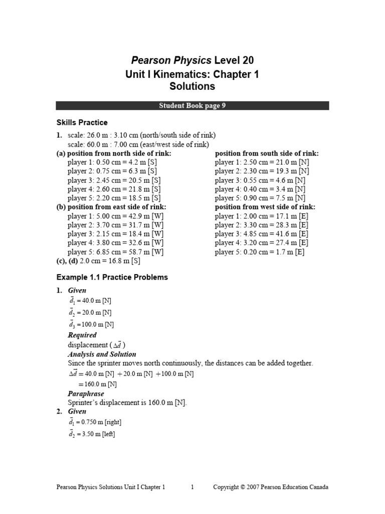 Pearson Physics 20 Ch01 Solution Pdf Velocity Acceleration
