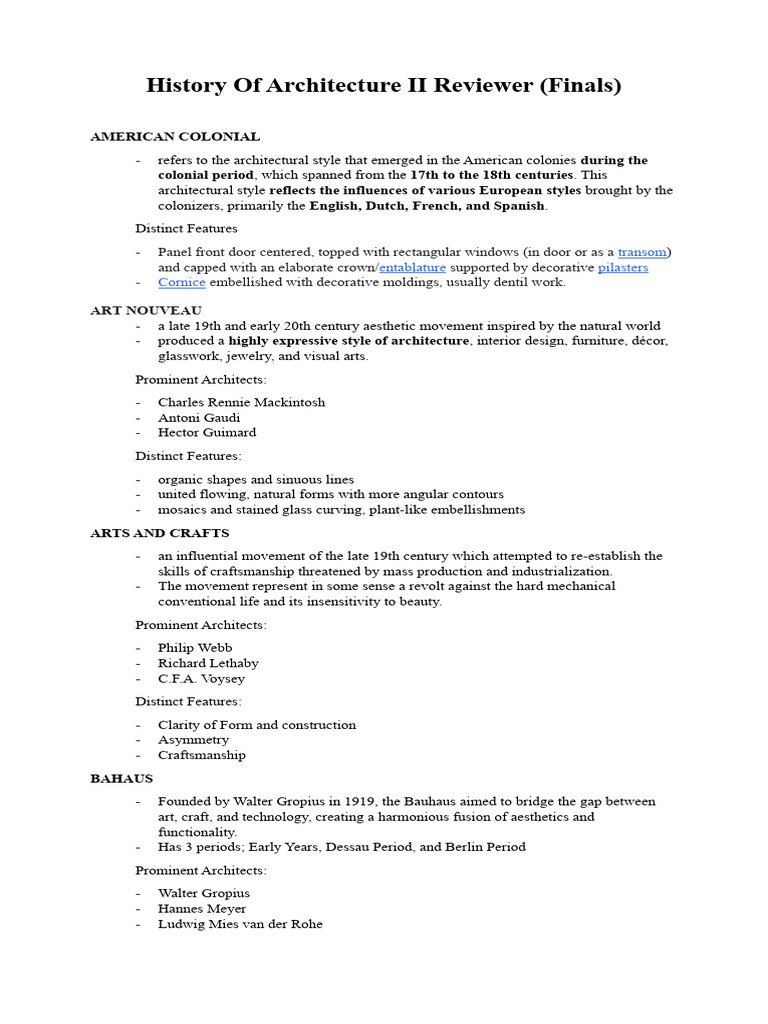 Hoa 2 Finals Reviewer | PDF | Style | Architectural Styles