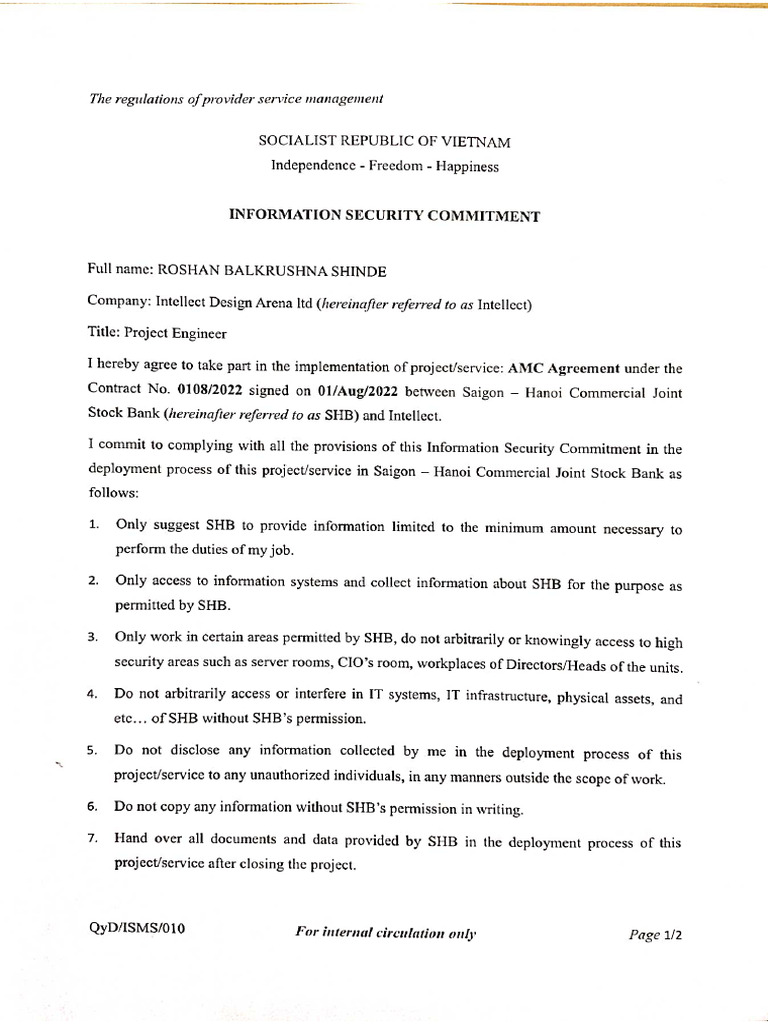 Information Security Commitment - Roshan | PDF