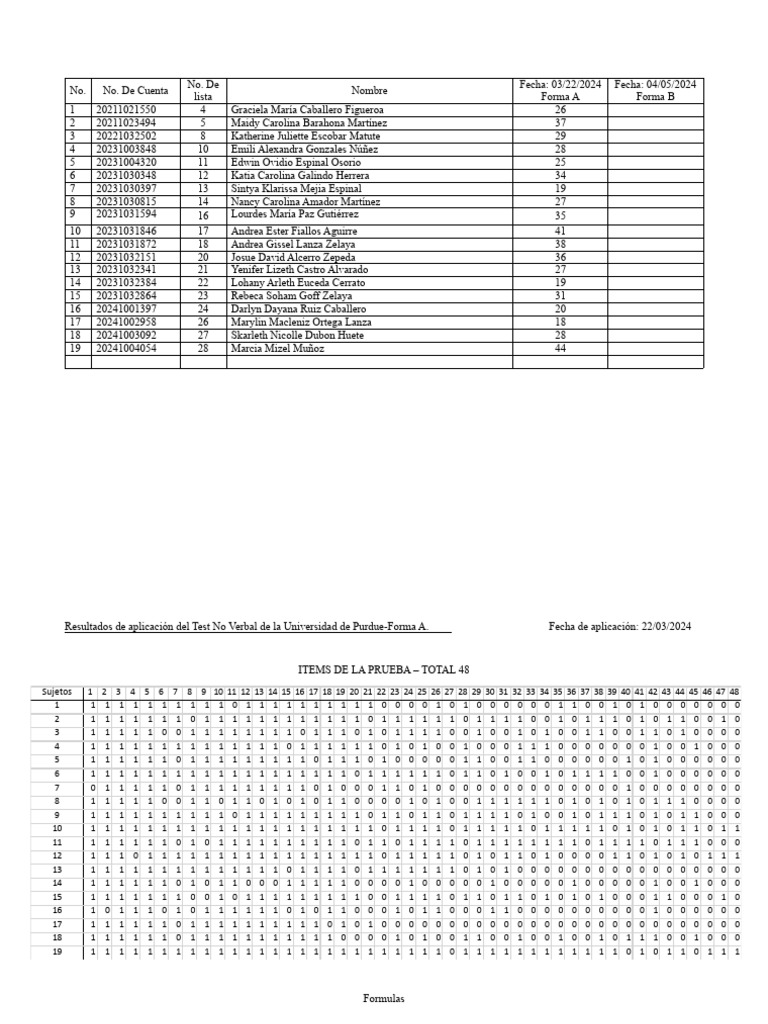Test de Purdue - Aplicacion - Forma A | PDF