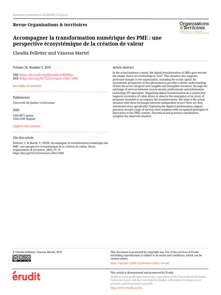 Accompagner La Transformation Numérique Des PME Une Perspective ...