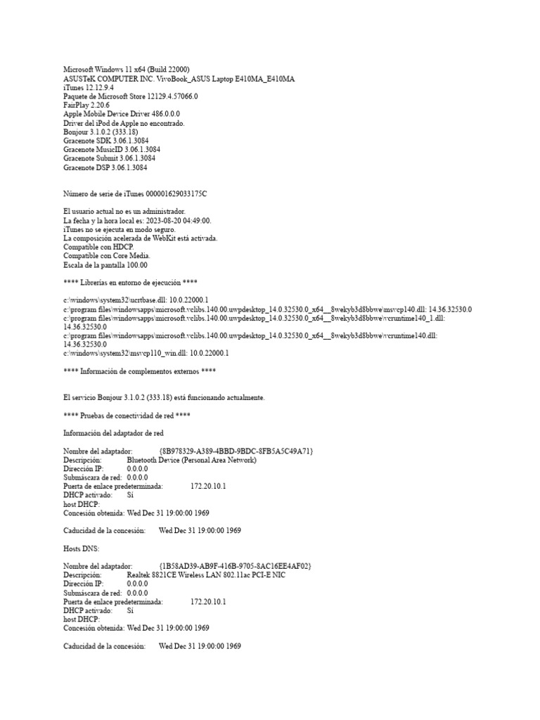 Diagnóstico ITunes | PDF | Cortafuegos (informática) | Dirección IP