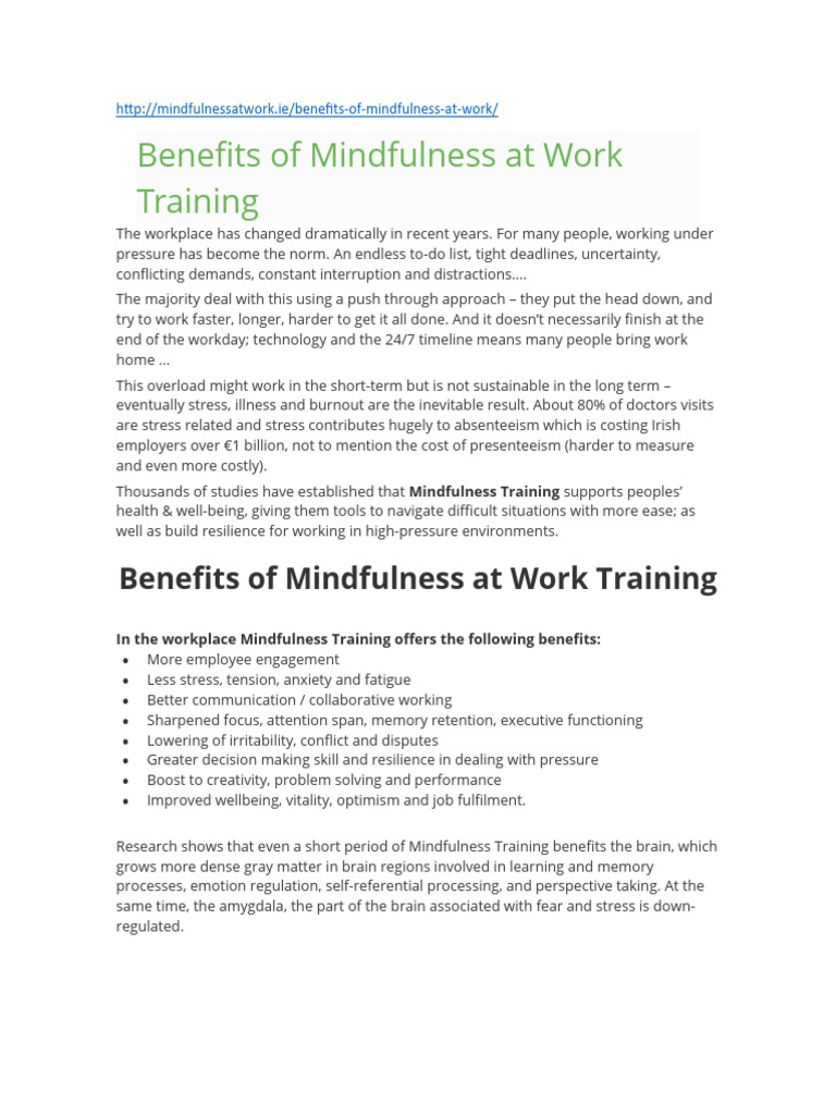 Mindfulness Training Benefits for Work | PDF | Mindfulness | Leadership
