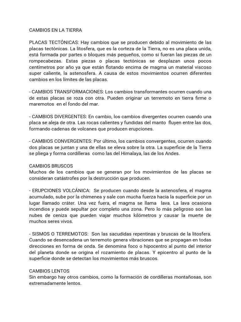Cambios en La Tierra | PDF | Placas tectónicas | Temblores