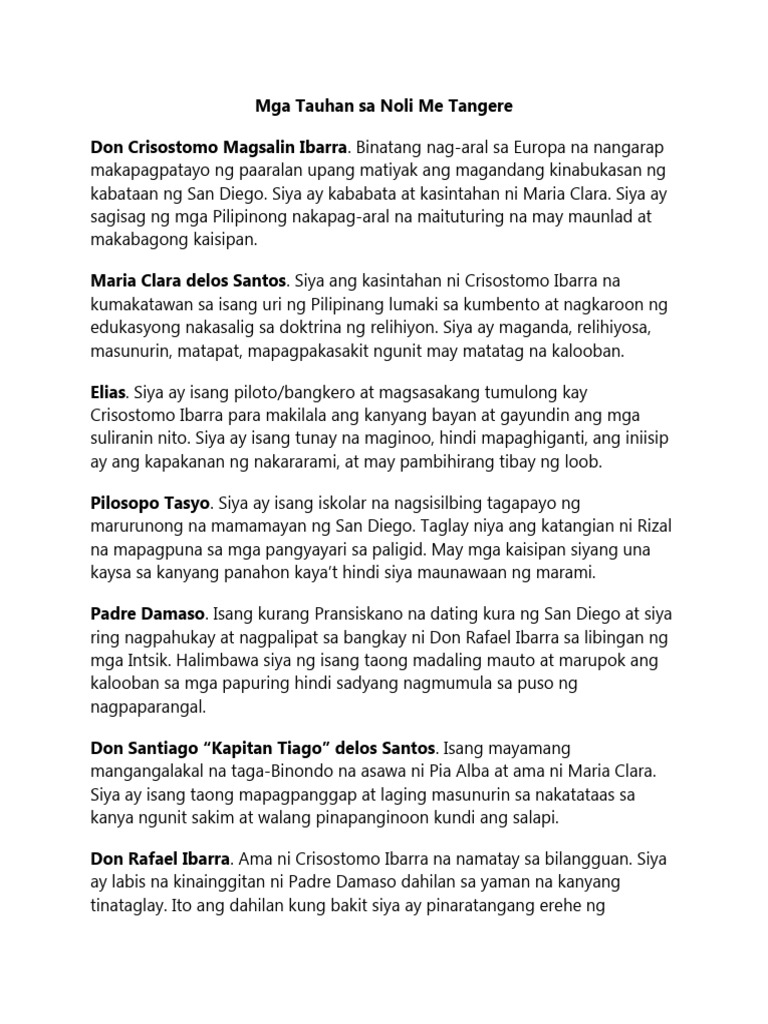 Mga Tauhan Sa Noli Me Tangere | PDF