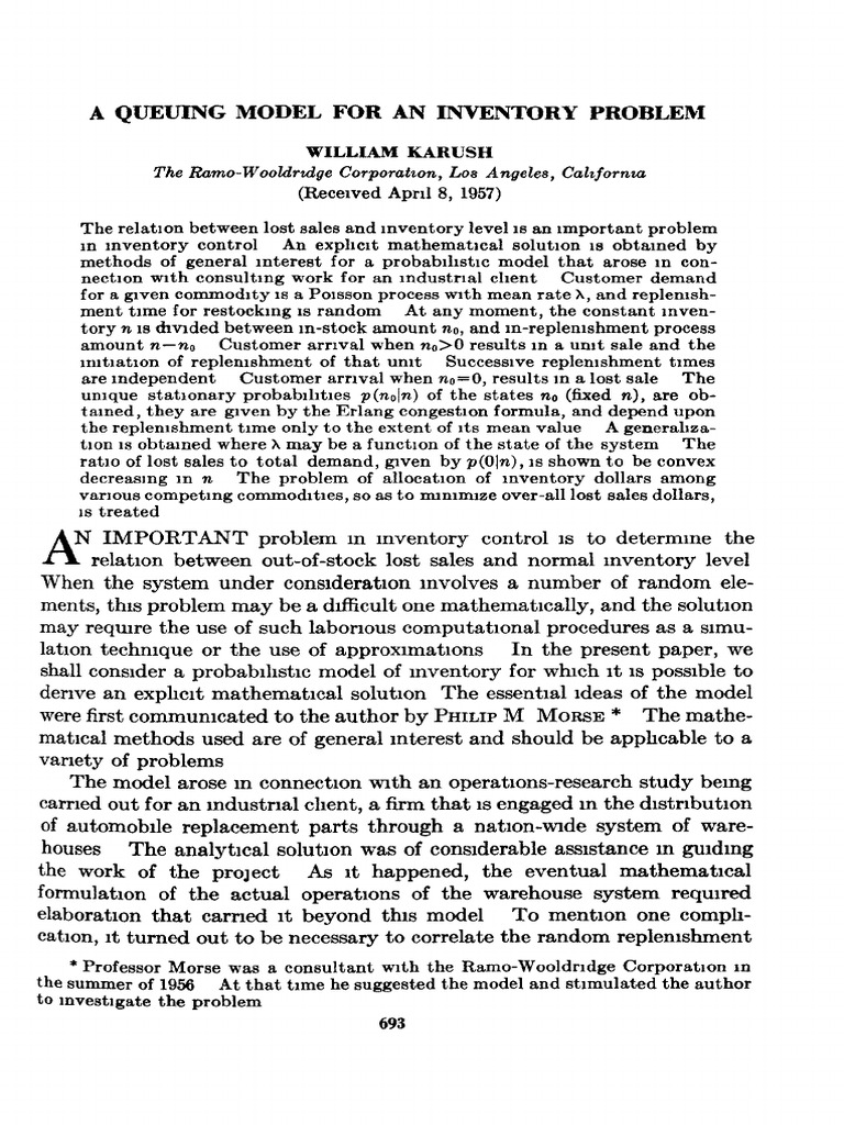 A Queuing Model For An Inventory Problem | PDF