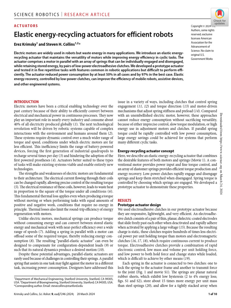 Elastic Energy-Recycling Actuators For Efficient Robots | PDF ...
