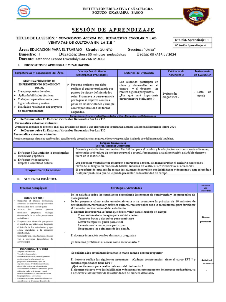 Sesion de Ept 5 Cañachacra 08-04-24 | PDF | Aprendizaje | Maestros