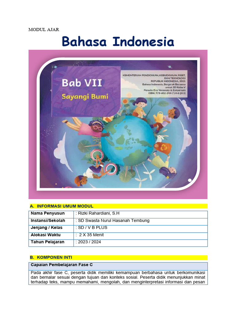 MODUL AJAR Kls 5 Tema 7 Sem 2 Revisi | PDF