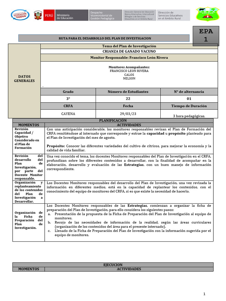 EPA 1 3er Grado Ganado Vacuno Con Guion | PDF | Miel | Aprendizaje