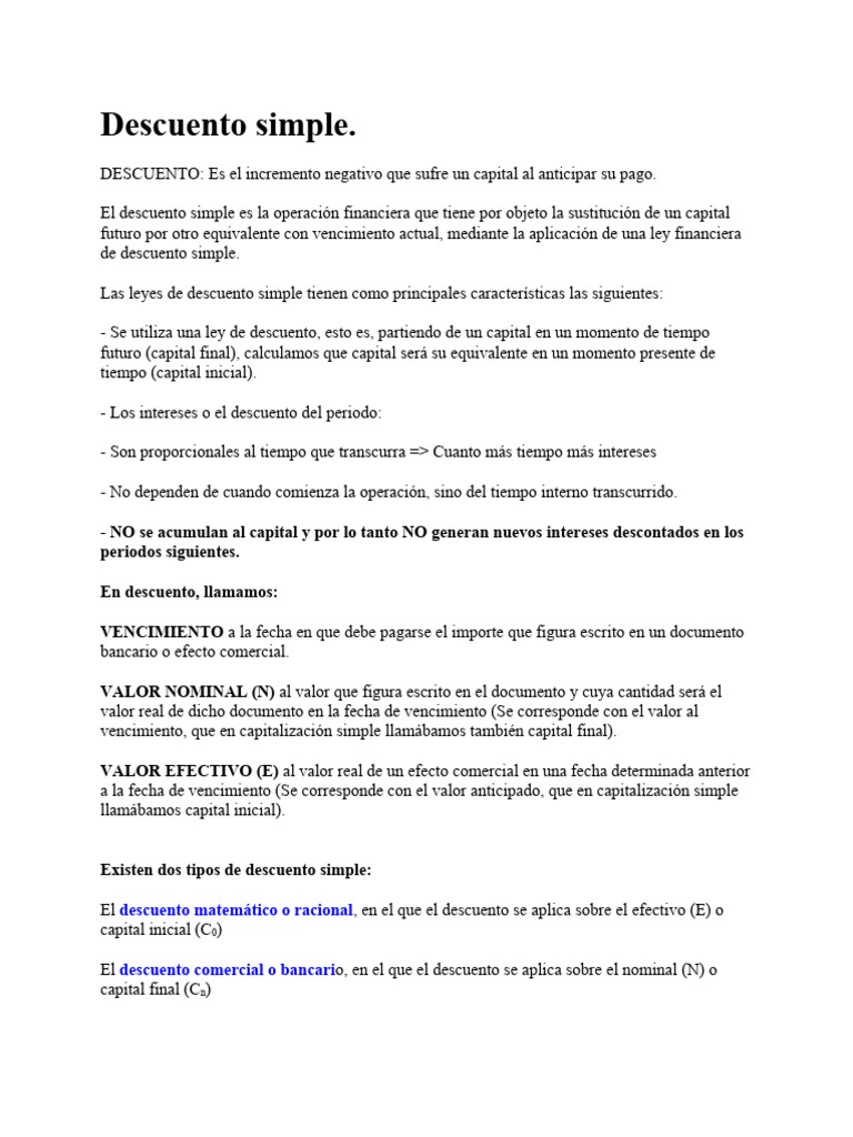 7-Descuento Simple Matematico. | PDF | Interés | Economias
