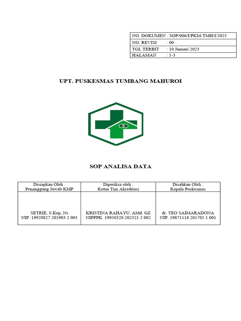Sop Analisa Data | PDF | Teknologi & Rekayasa