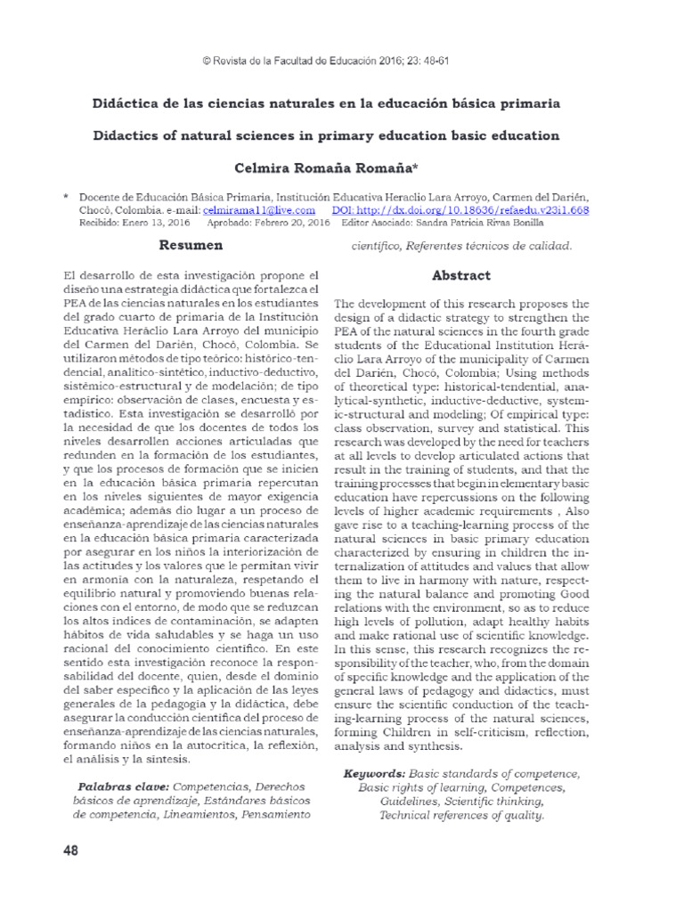 Didáctica de Las Ciencias Naturales en La Educación Básica Primaria | PDF
