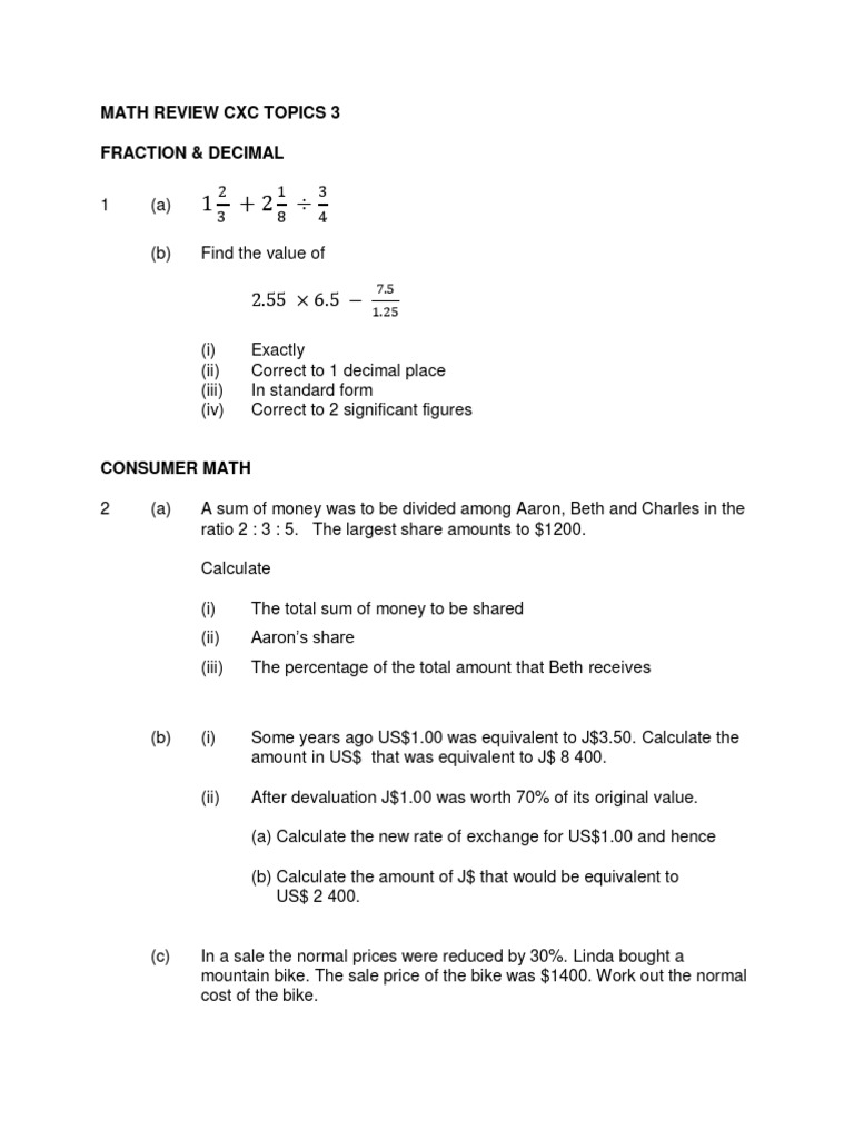 Math Review Topics CXC 3 | PDF | Triangle | Matrix (Mathematics)