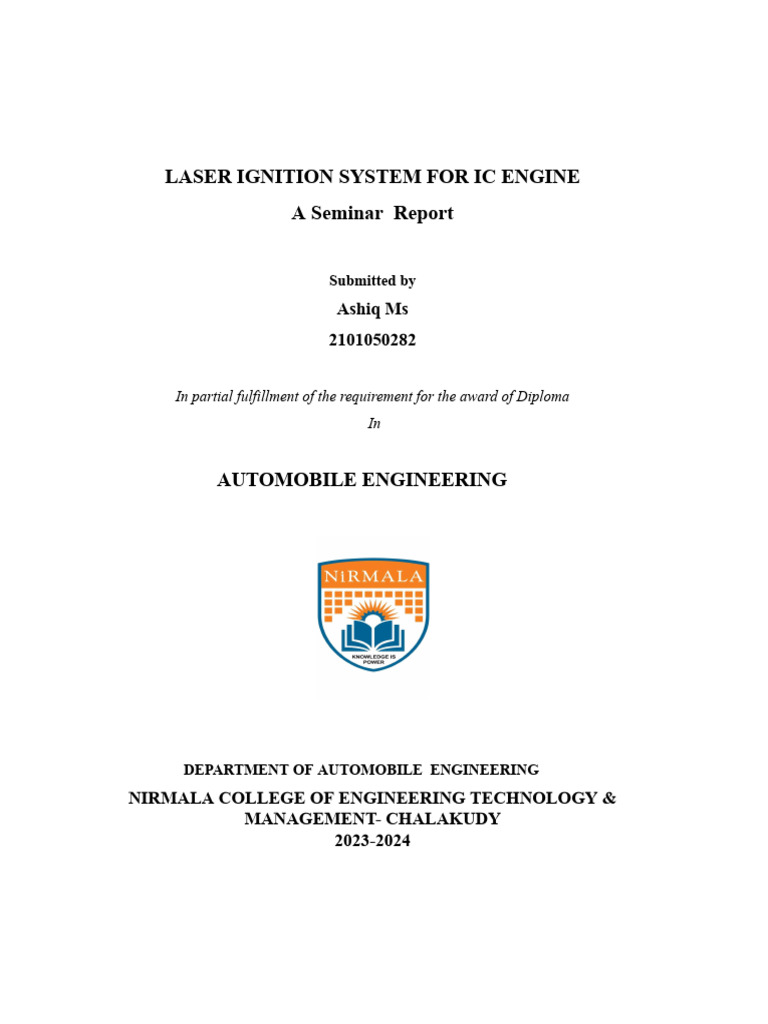 Laser Ignition Seminar Report | PDF | Laser | Combustion