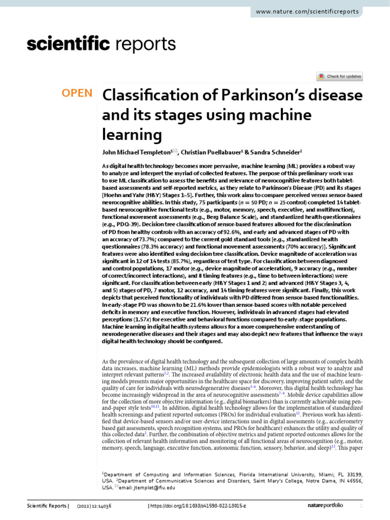 Classification of PD | Download Free PDF | Parkinson's Disease | Machine Learning