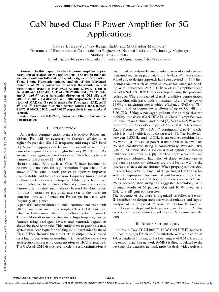 GaN Class-F Amplifier for 5G Applications | PDF | Transmission Line ...