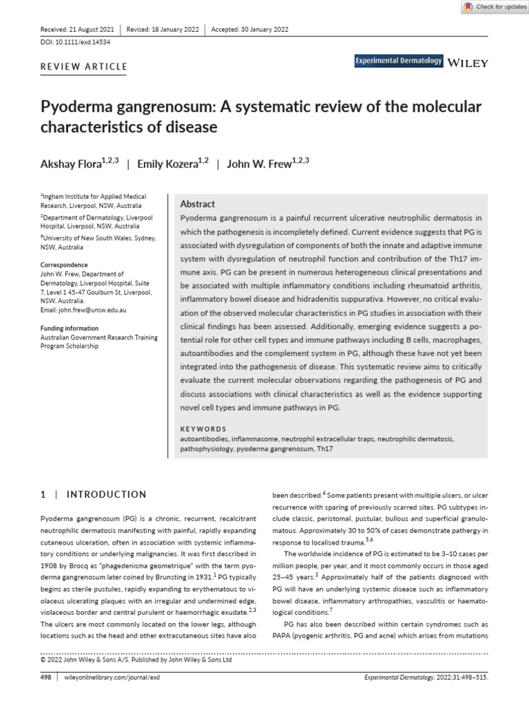 Pyoderma Gangrenosum A Systematic Review of The Molecular Characteristics of | PDF | Immune ...