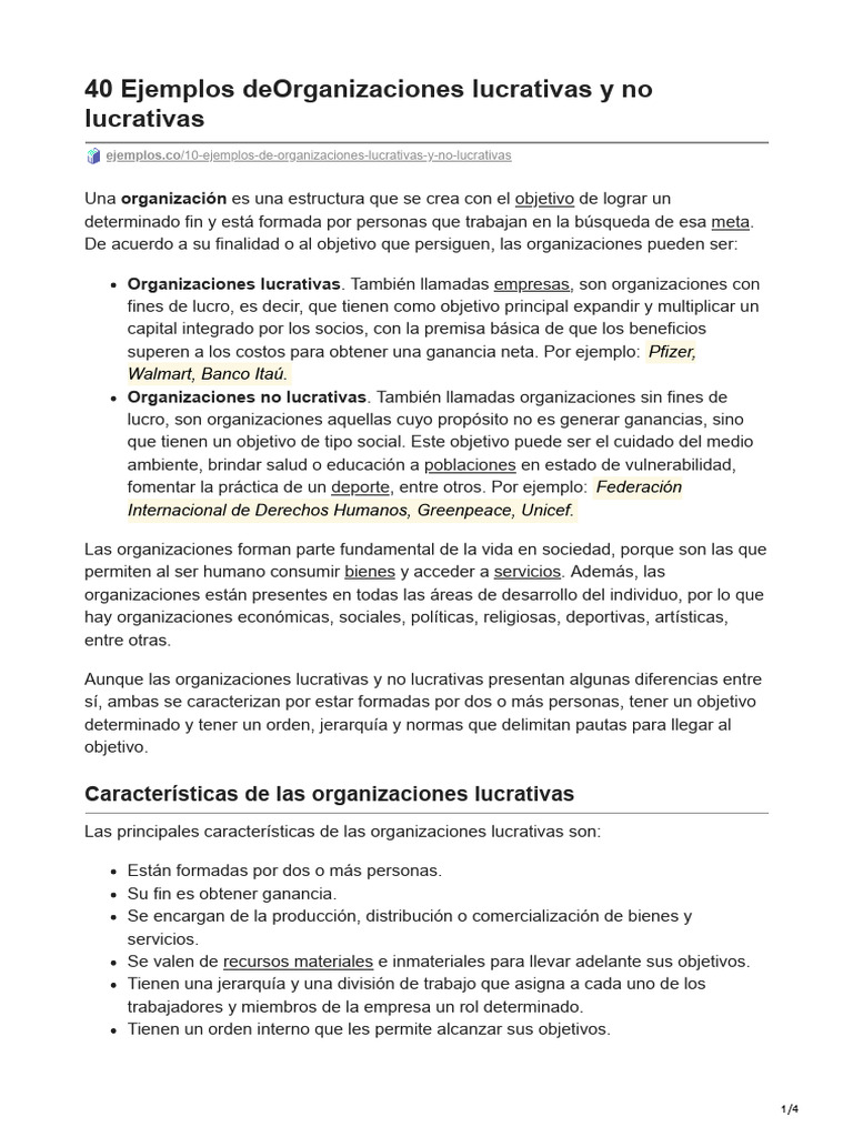 h2 s02 CC 40 Ejemplos de Organizaciones Lucrativas y No Lucrativas ...