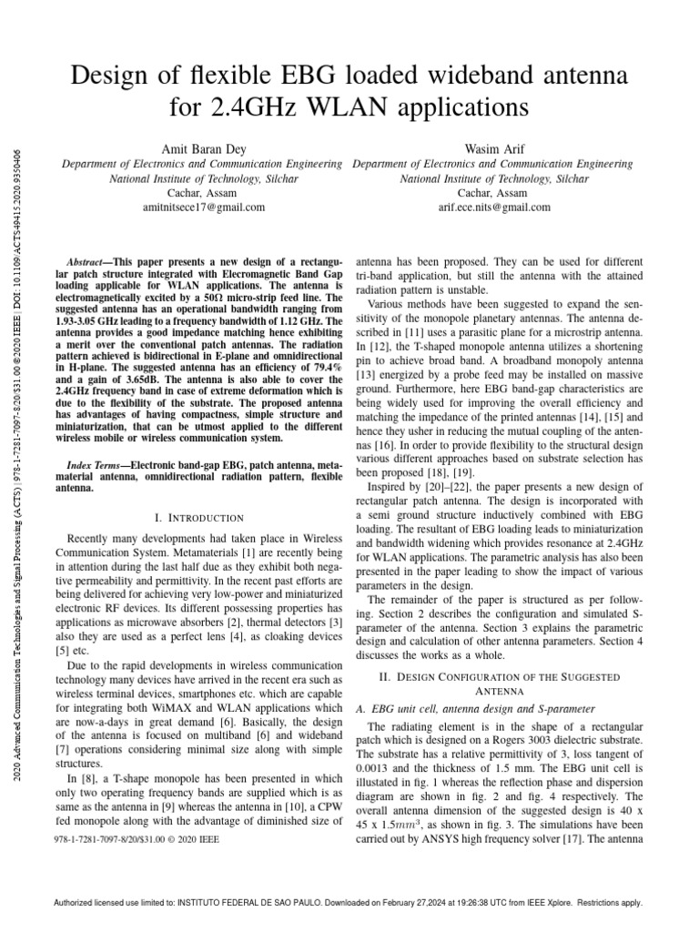 Design of Flexible EBG Loaded Wideband Antenna For 2.4GHz WLAN ...