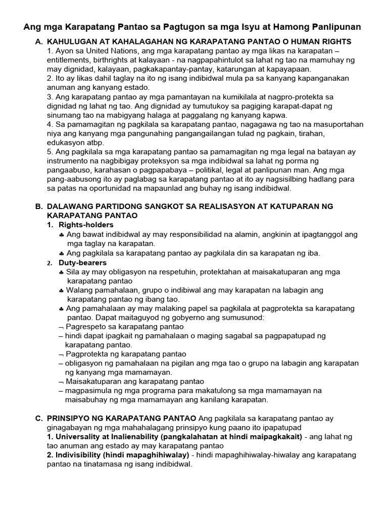 Ang Mga Karapatang Pantao Sa Pagtugon Sa Mga Isyu at Hamong Panlipunan | PDF