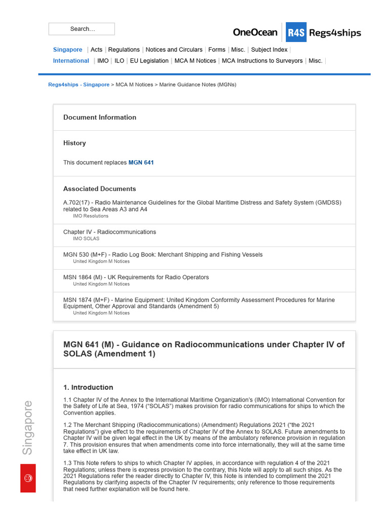 MGN 641 (M) - Guidance On Radiocommunications Under Chapter IV of SOLAS ...