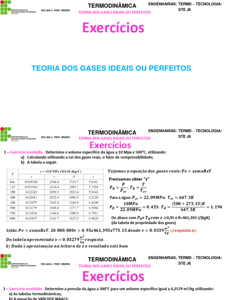 1.2 Exercicios Teoria Dos Gases | PDF | Gases | Temperatura