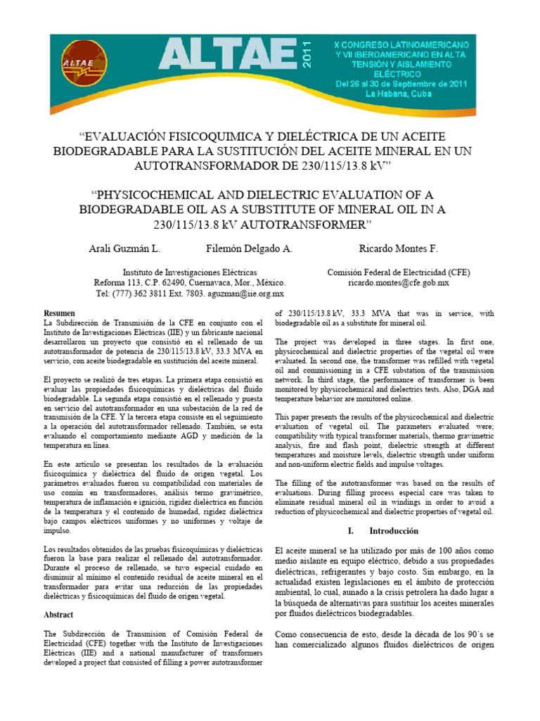 Articulo Final ALTAE 2011 - 26 - 07 - 11 | PDF | Transformador | Petróleo