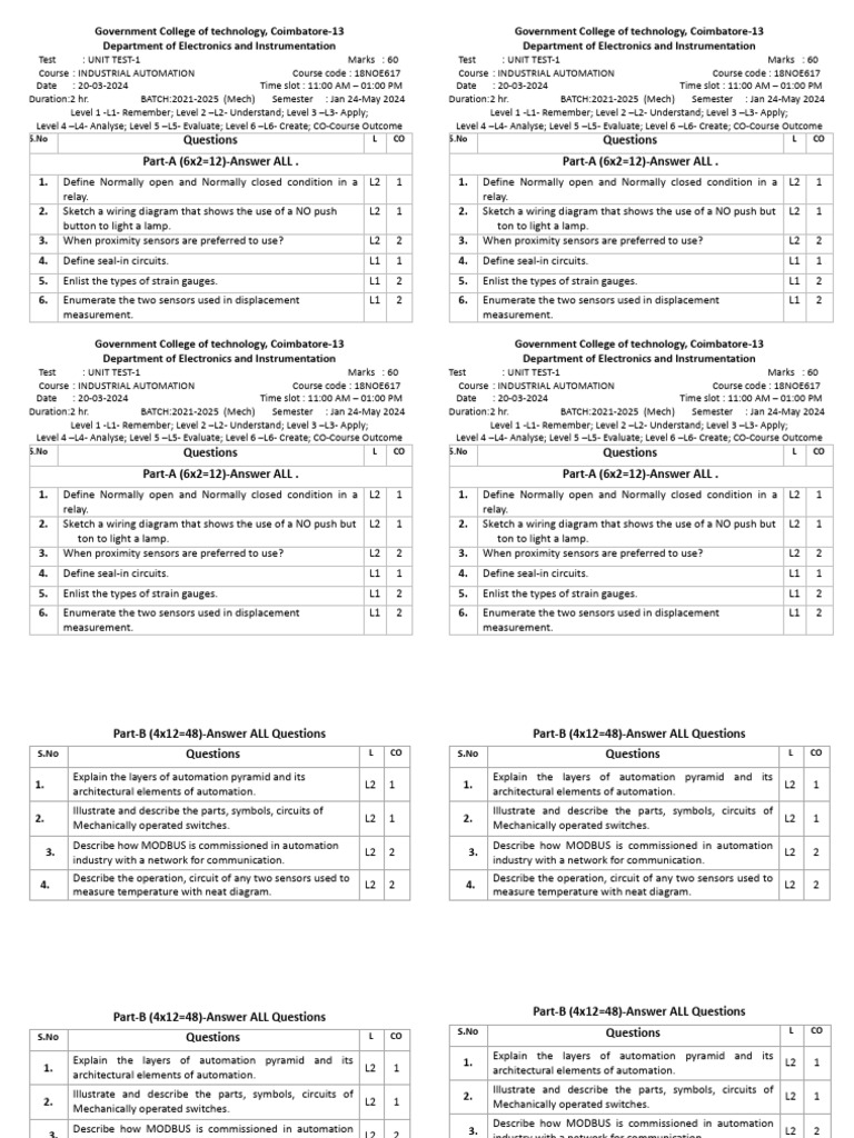 IA 21-25 UT - 1 QP Stu | PDF | Automation | Switch
