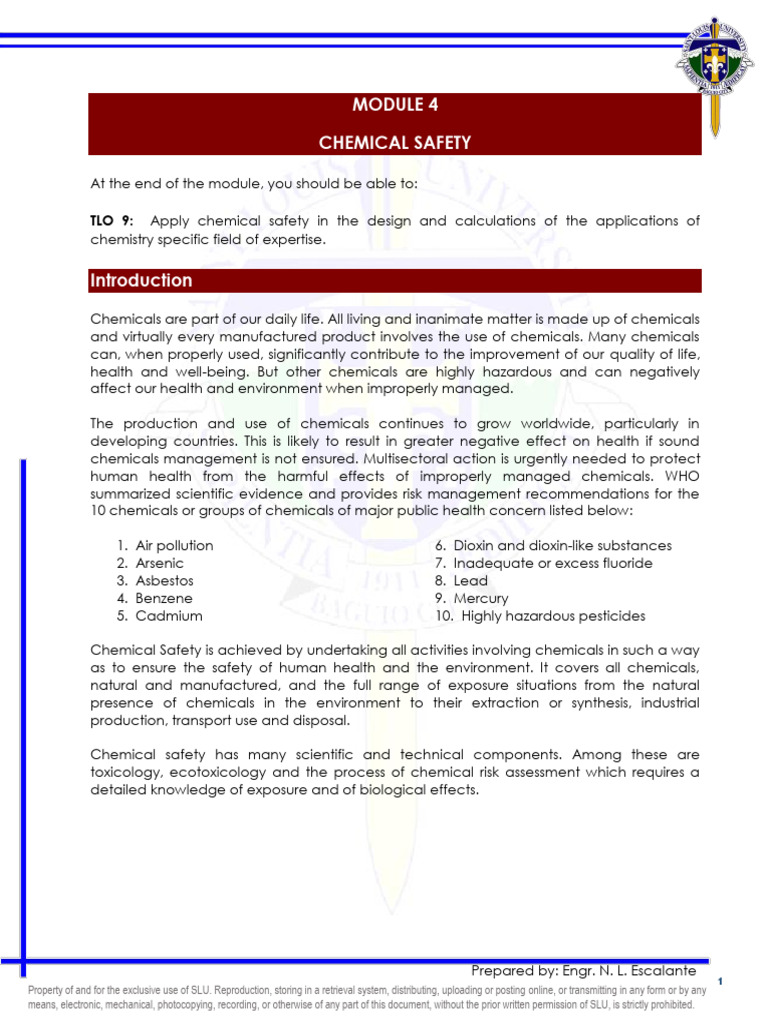 MODULE 4_Unit 1 Chemical Safety | PDF | Sodium Hydroxide | Nitric Acid