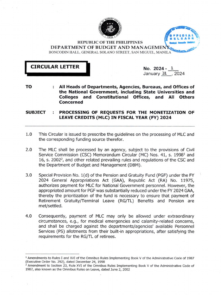 Circular Letter No 2024 1 Monetization | PDF