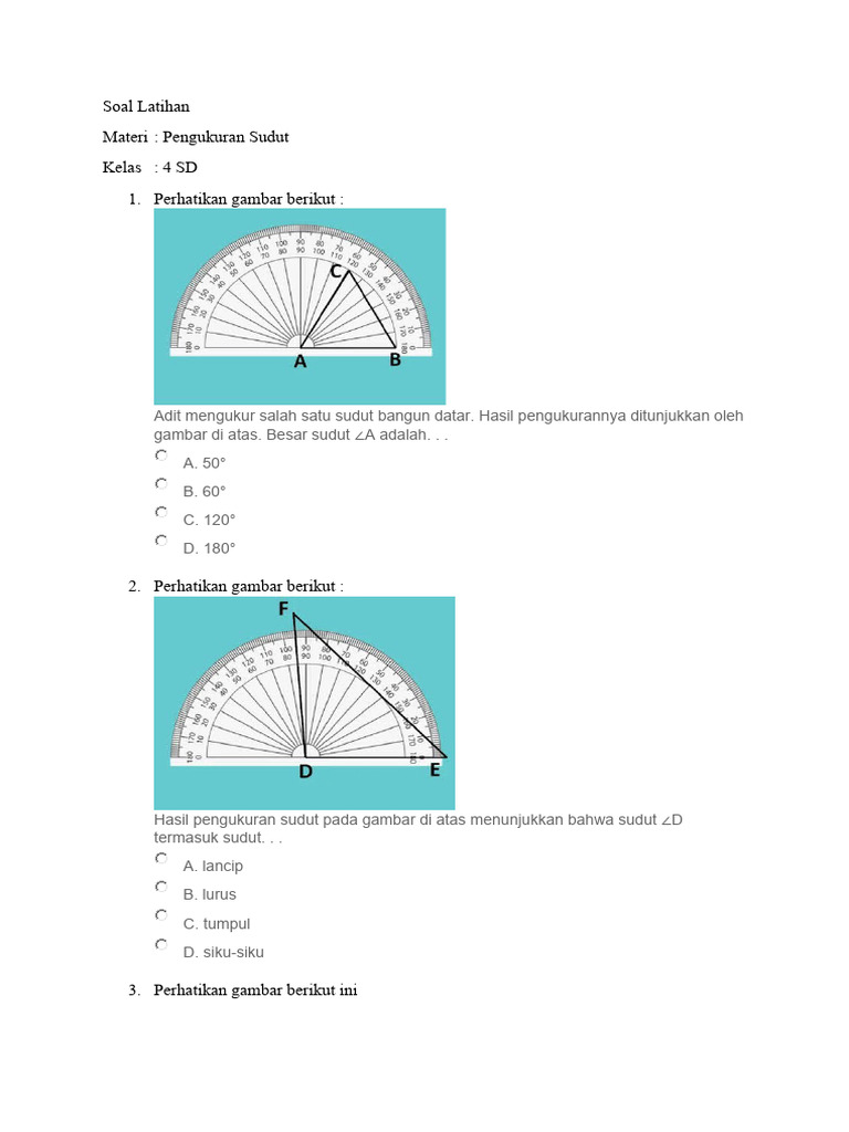 Soal Sudut untuk Kelas 4 SD | PDF | Metode & Bahan Ajar | Griya & Taman