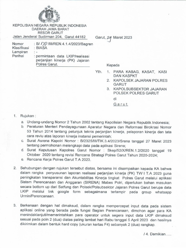 Surat Minta Data Lkip PK 2023 | PDF