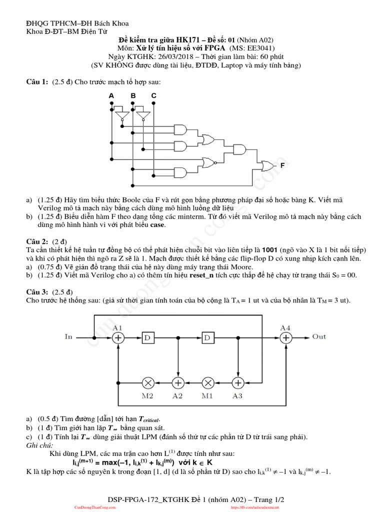 Cuu Duong Than Cong - Com: Câu 1: (2.5 Đ) Cho Trư C M CH T H P Sau | PDF