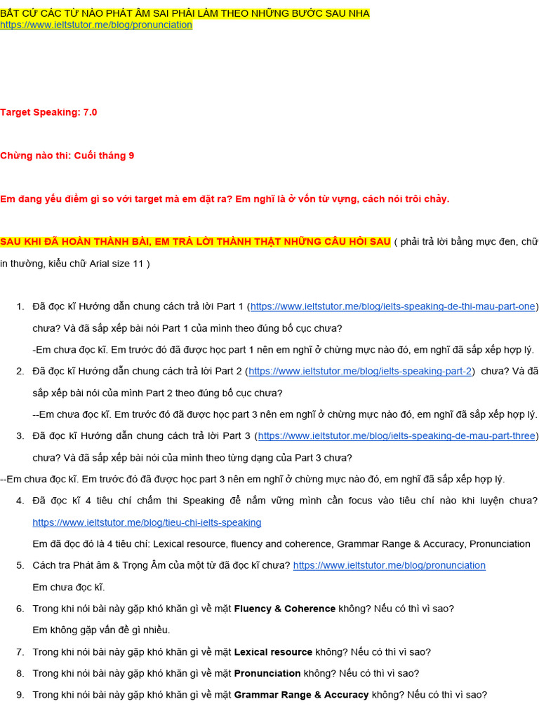 Ielts Speaking Answer Sheet 4 Hoang Thanh Le Study (1) Làm L I | PDF