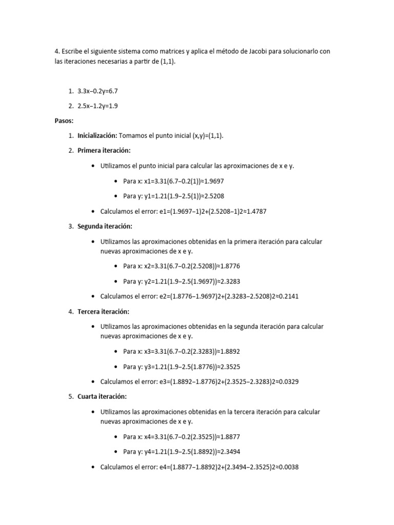 Método de Jacobi: Solución de sistema 2x2 | PDF