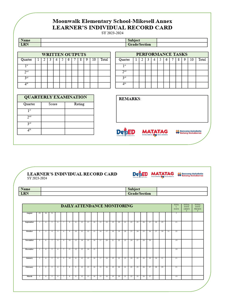 Learner's Individual Record Card Revised | PDF