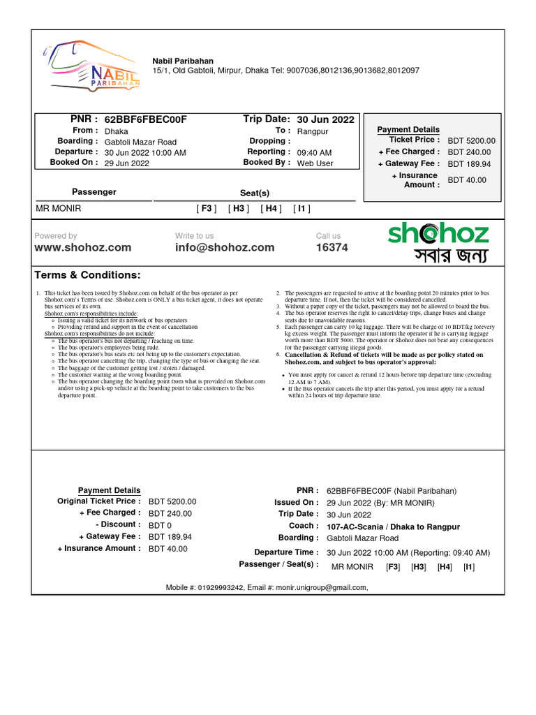 TICKET202206291258081357553 | PDF | Bus | Fee