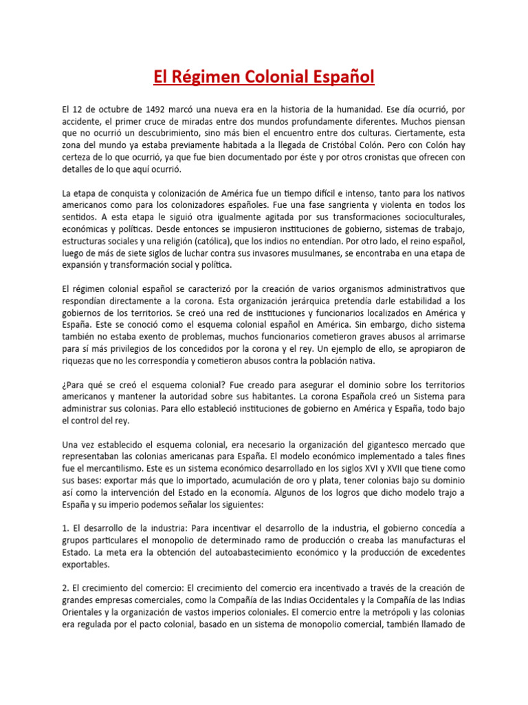 El Régimen Colonial Español | PDF | Colonialismo | España