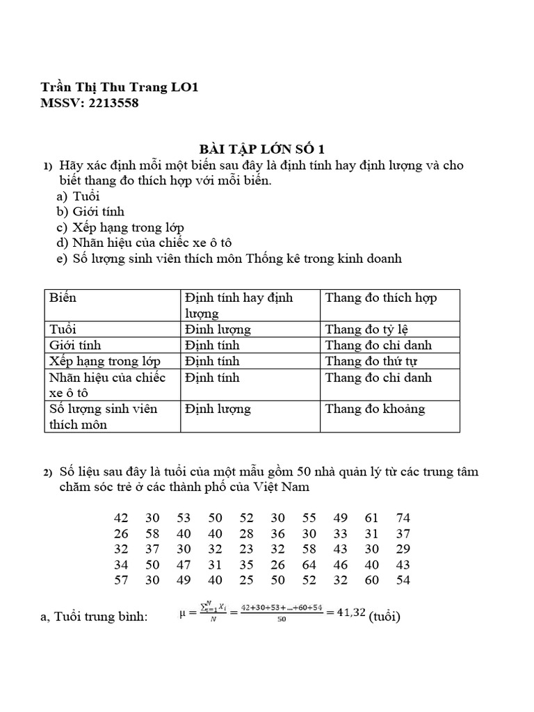 BÀI TẬP LỚN SỐ 1 - TKTKD | PDF