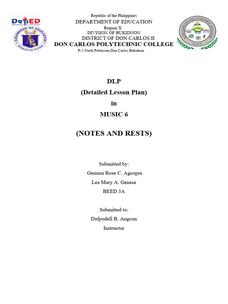Grade 6 Music: Notes and Rests DLP | PDF | Lord's Prayer | Rhythm