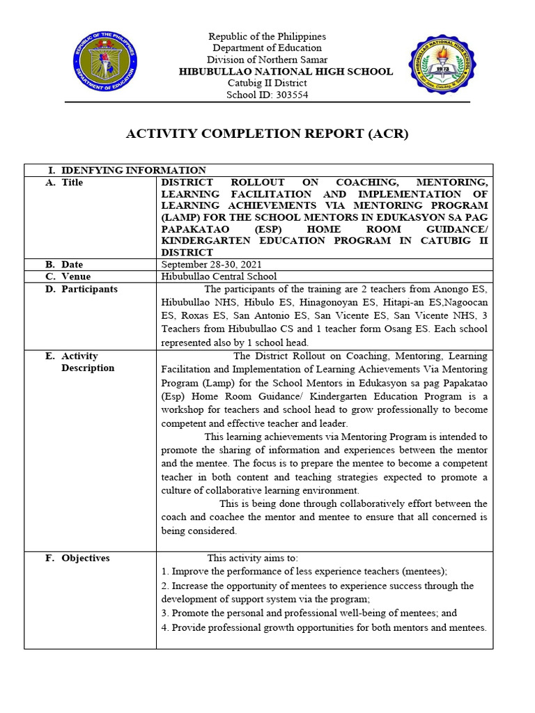 Activity Completion Report (ACR) | Download Free PDF | Mentorship | Behavior Modification